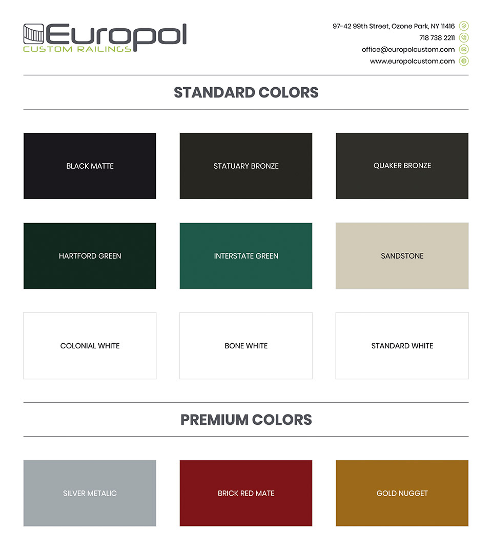 Color Charts | Europol Custom Railings